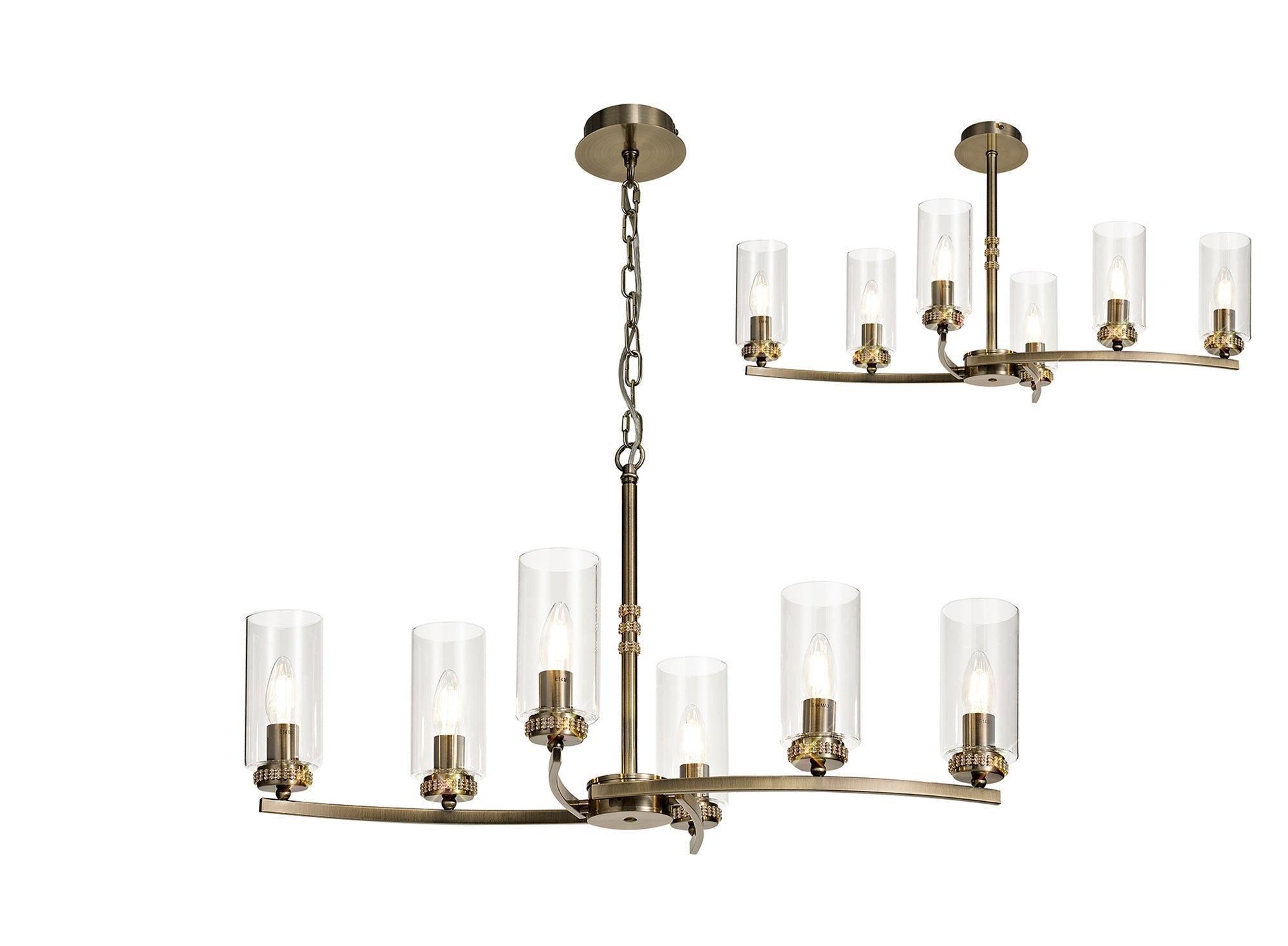 Disley Rectangular Pendant and Semi Ceiling, 6 x E14, Antique Brass ...